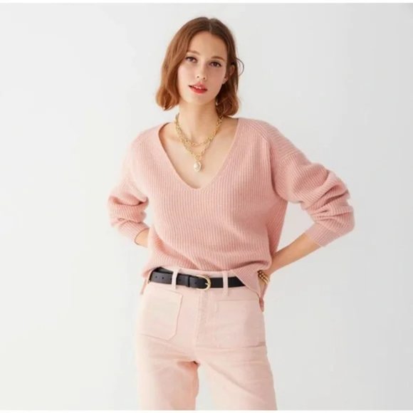 J. Crew | Sweaters | J Crew Pink Ribbed Rounded Vneck Beach Sweater ...